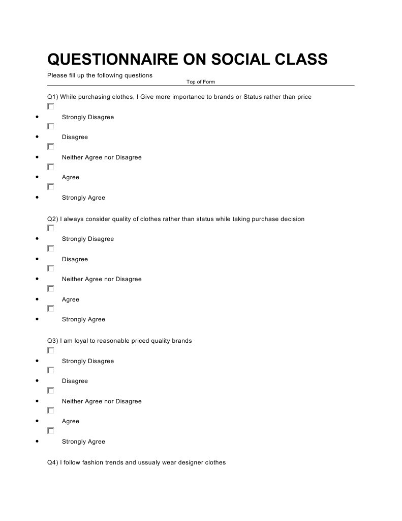 Social Class Questionnaire for Students | PDF | Economies | Business