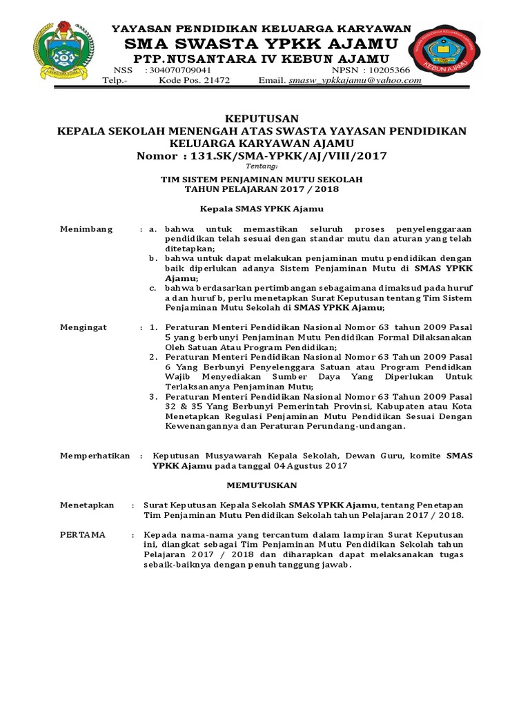 Keputusan Tim Penjaminan Mutu 2017 | PDF