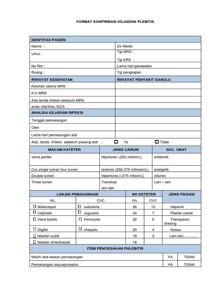 Format Konfirmasi Kejadian Plebitis | PDF