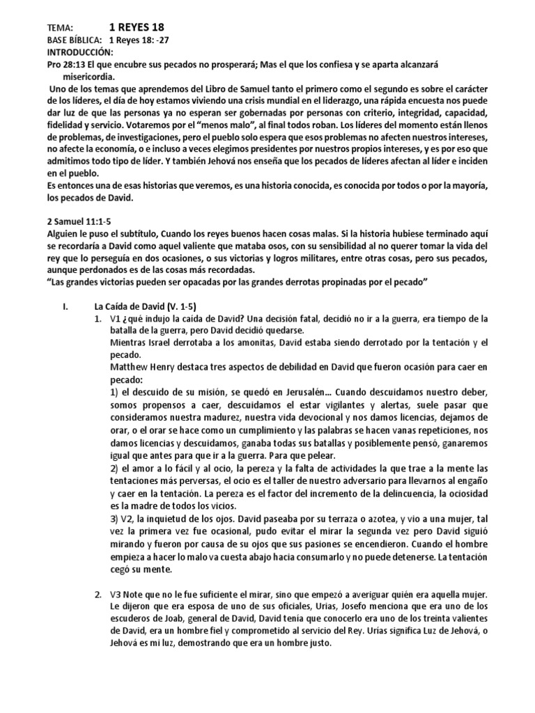 Bosquejo de 1reyes 18 | PDF | David | Libros de reyes