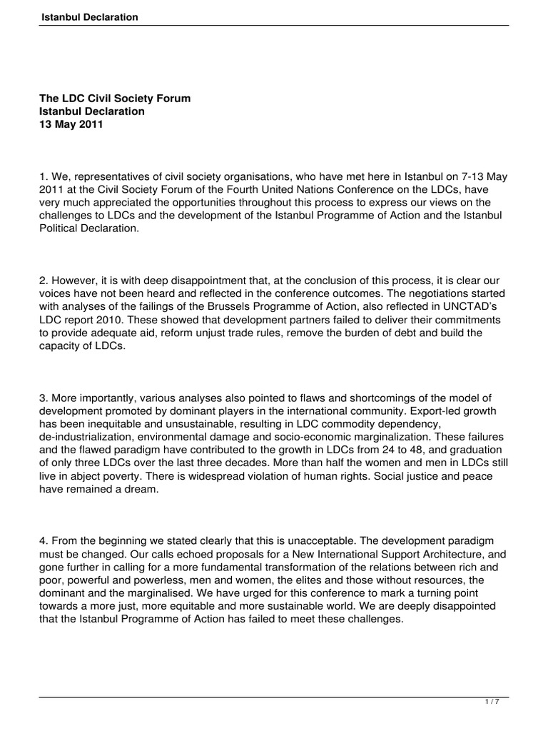 Istanbul Declaration | PDF | Millennium Development Goals | Sustainability