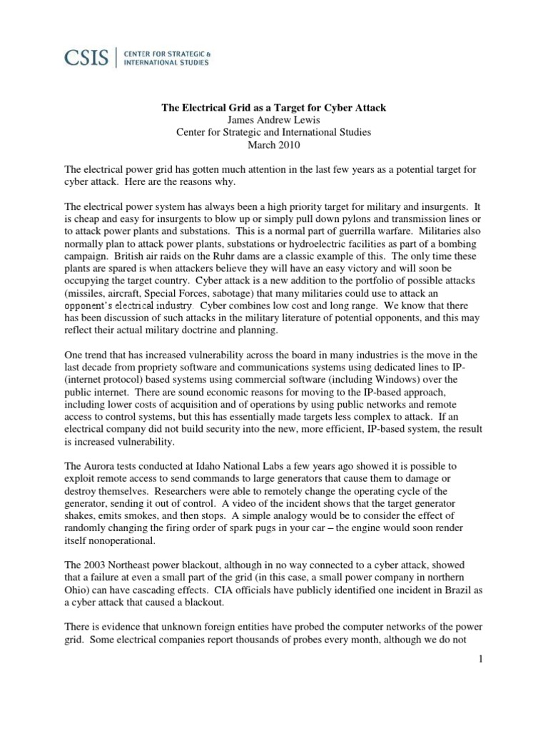 The Electrical Grid As A Target For Cyber Attack | PDF | Cyberwarfare ...