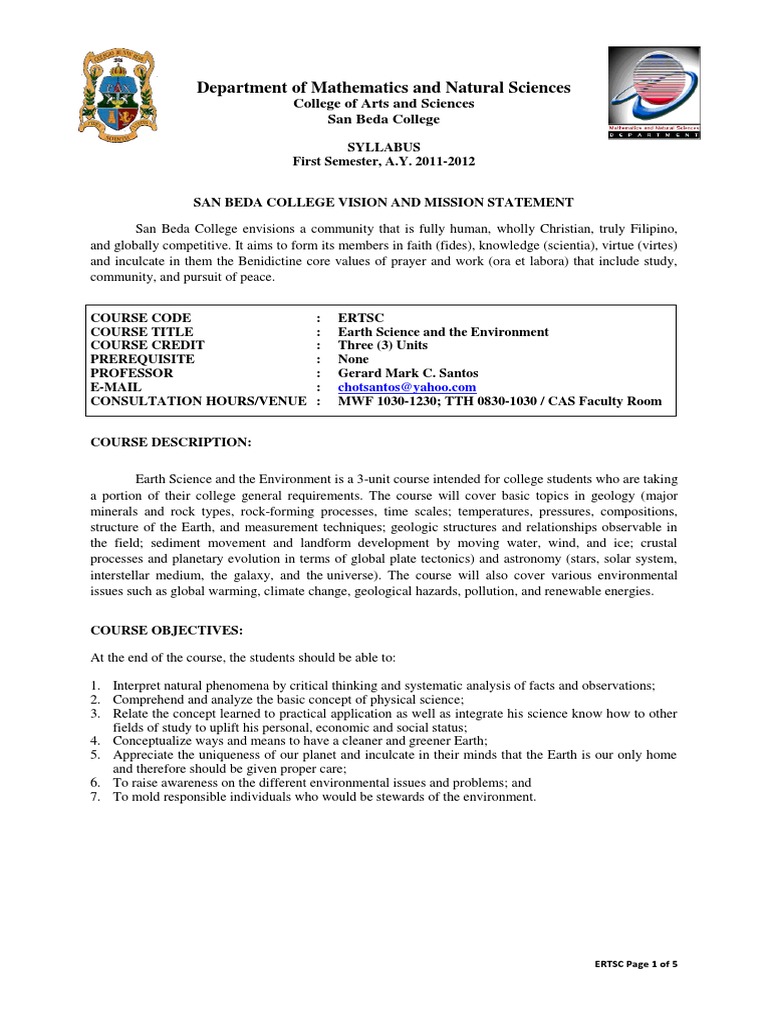Earth Science Syllabus SY 11 12 PDF | PDF | Climate | Earth