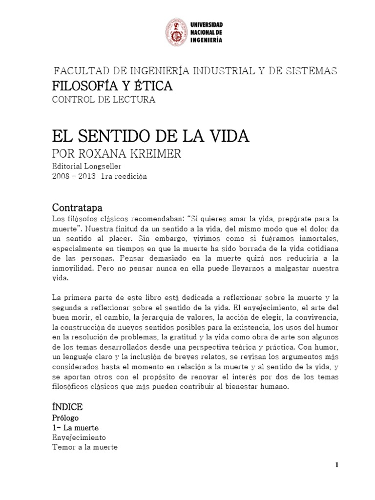 El Sentido de La Vida - Por Roxana Kreimer | PDF | Muerte | Vejez