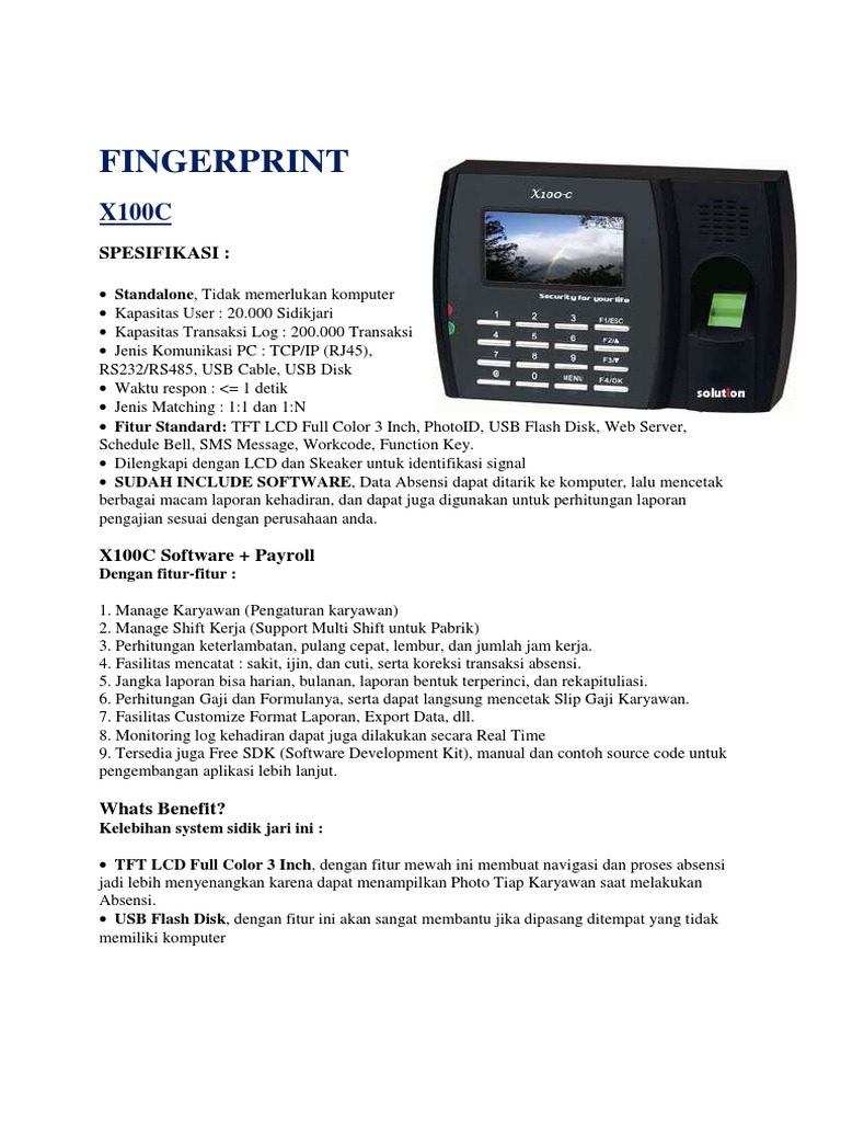 Fingerprint x100c | PDF