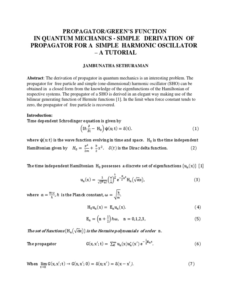 Propagator Greens Function in Quantum Me | PDF | Hamiltonian (Quantum ...
