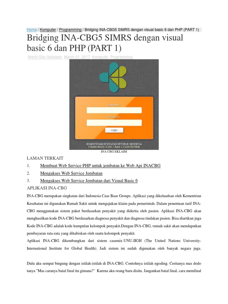 Bridging INA-CBG5 SIMRS Dengan Visual Basic 6 | PDF