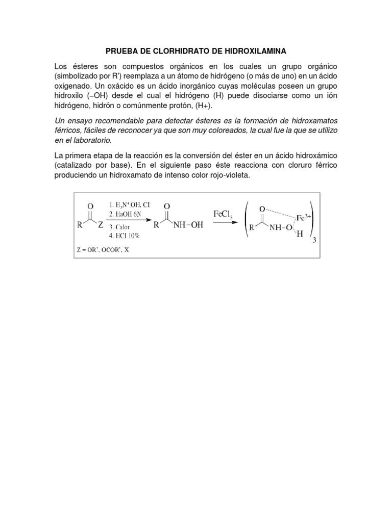 Prueba de Clorhidrato de Hidroxilamina | PDF