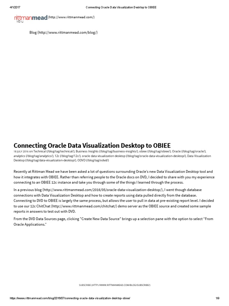Connecting Oracle Data Visualization Desktop To OBIEE | PDF | Oracle ...