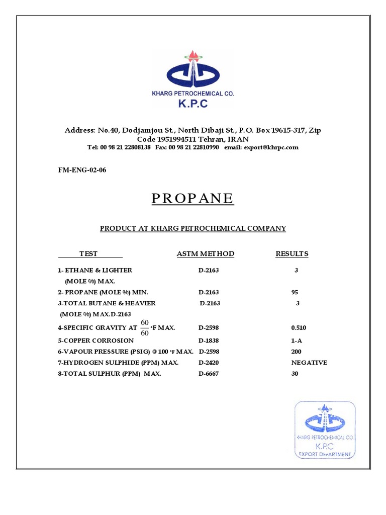 9 - Propane Spec - Kharg PDF | PDF