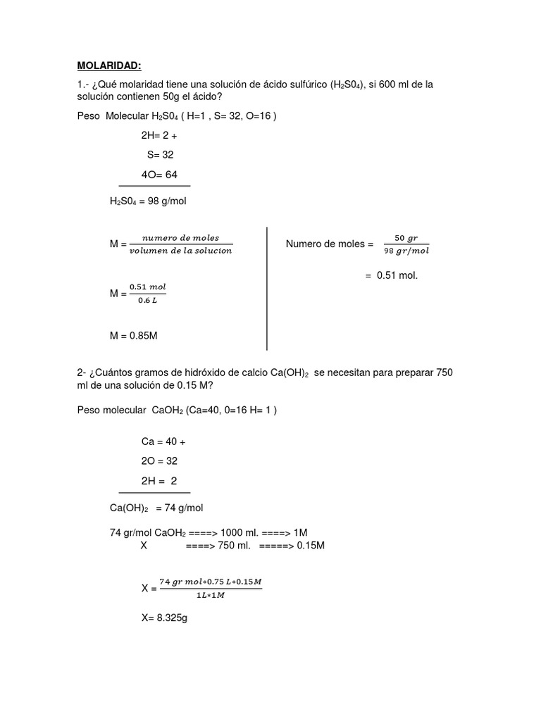 Molaridad y Normalidad | PDF | Concentración | Química