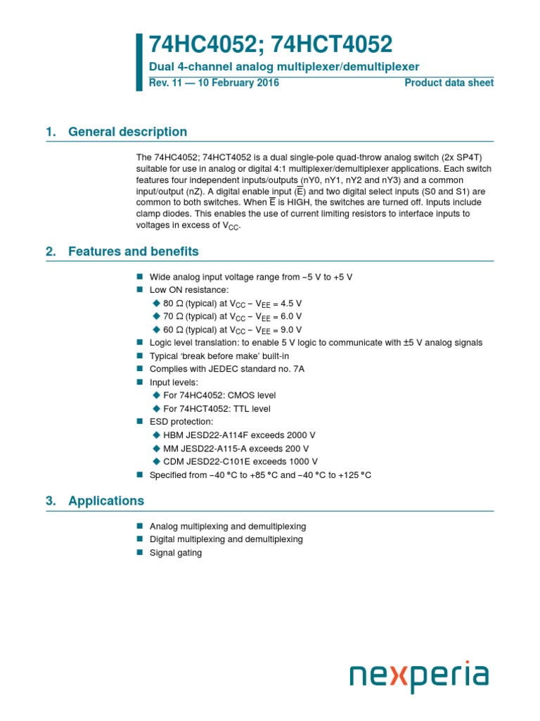74HC4052 74HCT4052: 1. General Description | Download Free PDF ...