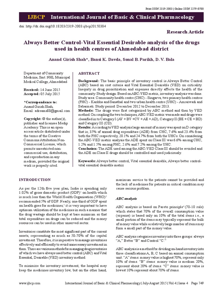 Abc Ved PDF | PDF | Pharmaceutical Drug | Inventory