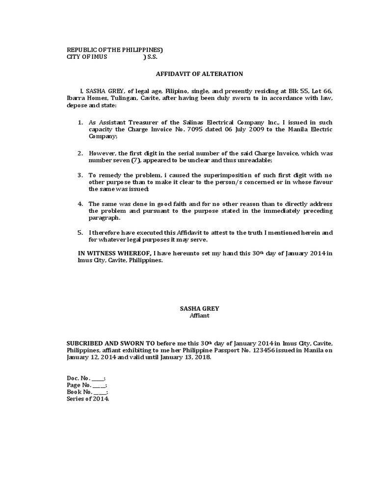 Affidavit of Alteration