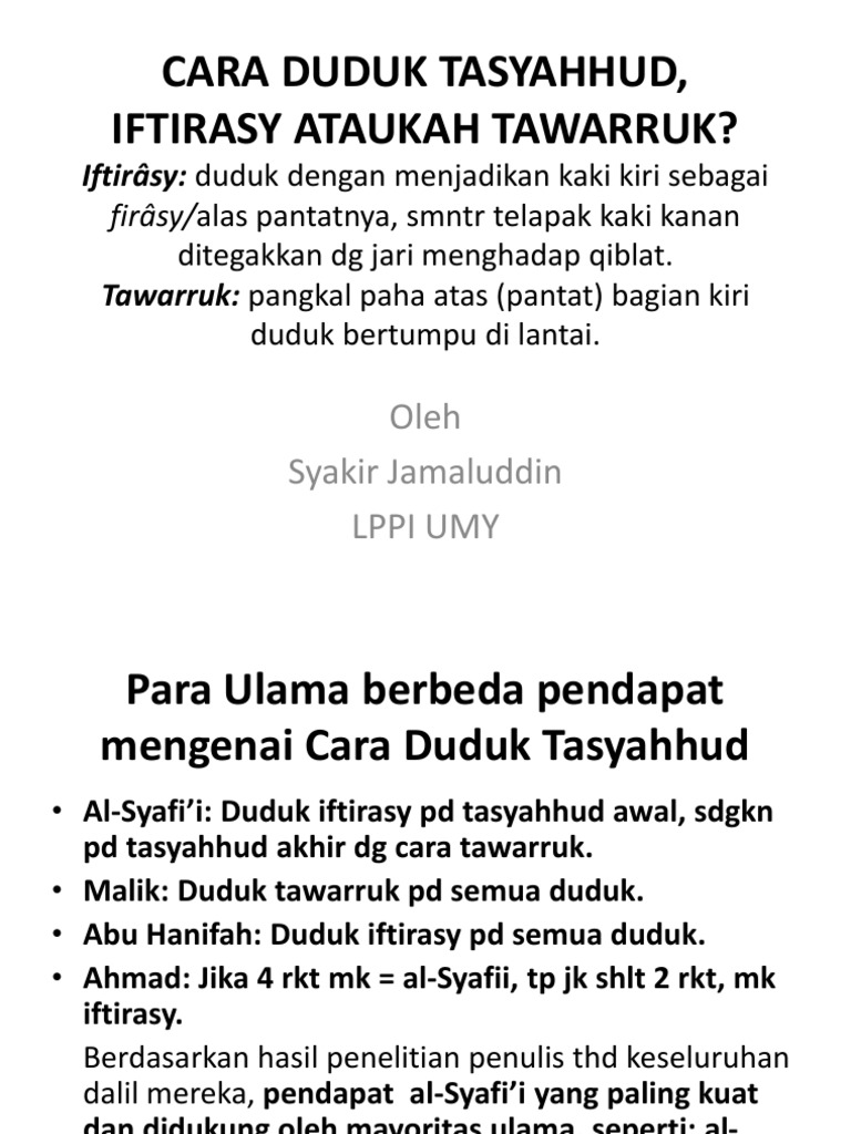 Cara Duduk Tasyahhud Iftirasy Ataukah Tawarruk | PDF