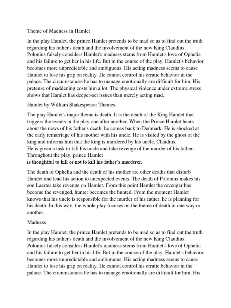 Theme of Madness in Hamlet | PDF | Hamlet | Tragedy