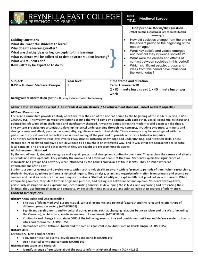 Medieval Europe Unit Overview | PDF | Educational Technology | Inquiry