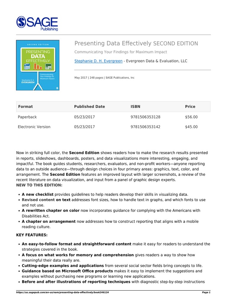 Presenting Data Effectively (Flyer) - Stephanie D. H. Evergreen - Sage Publications Inc. | PDF ...