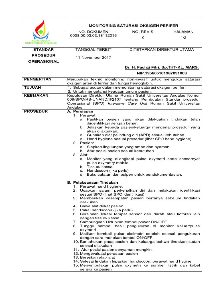 SPO Monitoring Saturasi Oksigen Perifer | PDF
