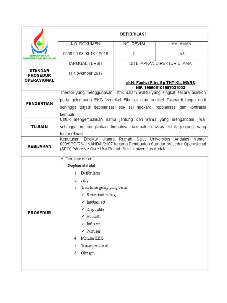 Prosedur Defibrilasi di Rumah Sakit | PDF