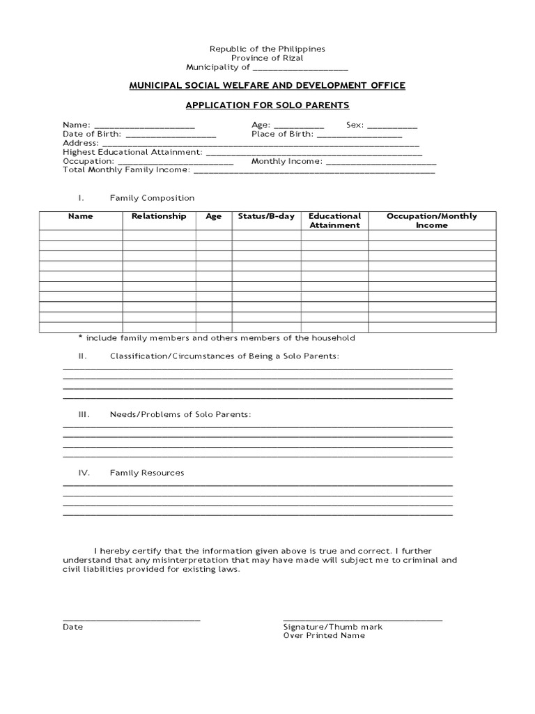 Solo Parent Application Form | PDF