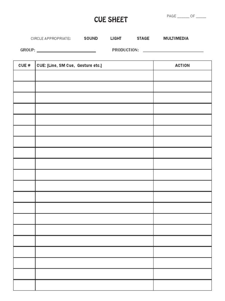 Production Cue Sheet Template | PDF | Computers