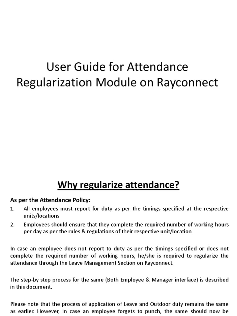 Attendance Regularization User Guide Pdf