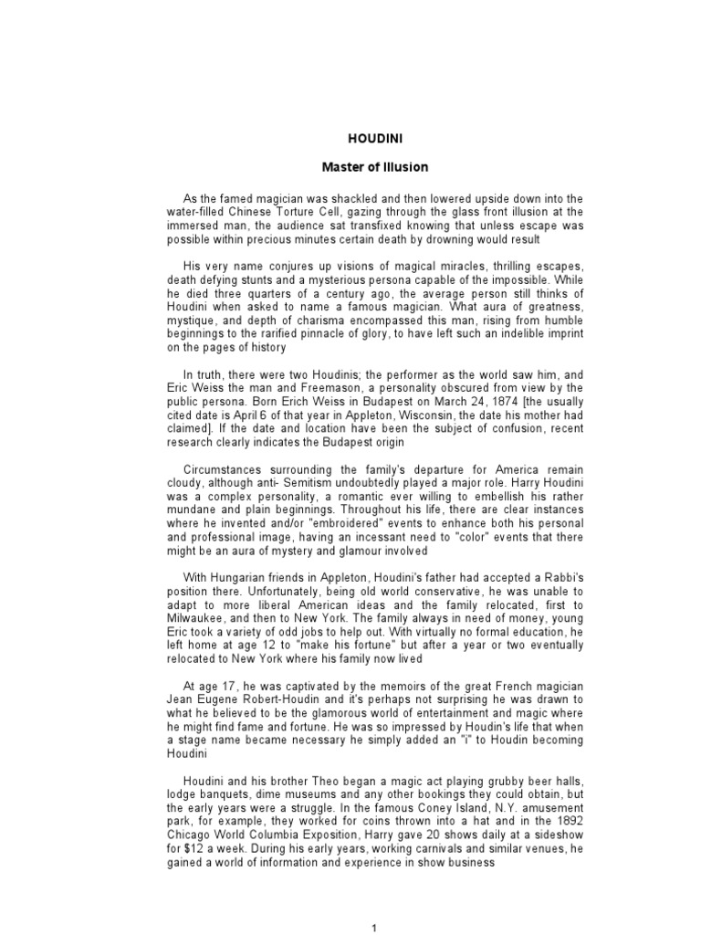 Houdini: The Master of Illusion | PDF | Harry Houdini | Magic (Illusion)