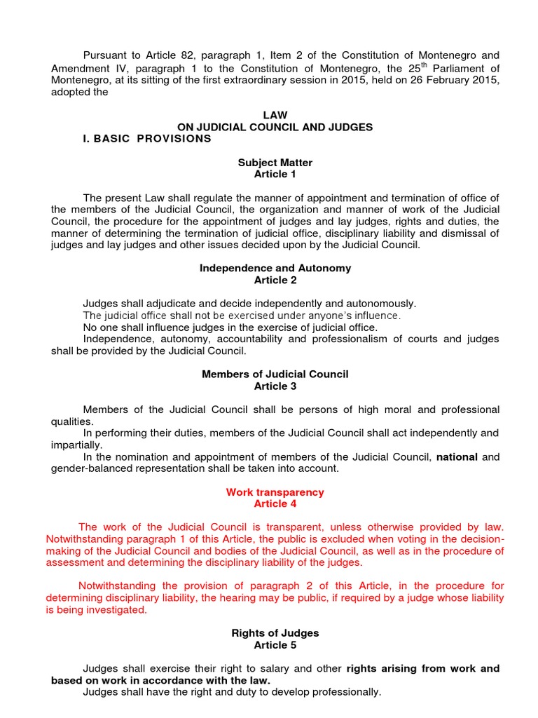 Law On Judicial Council and Judges | PDF | Judiciaries | Judge
