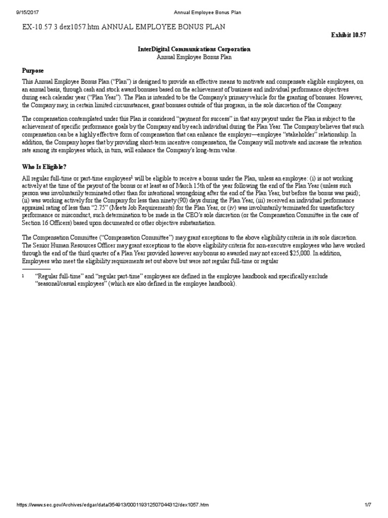 Annual Employee Bonus Plan - Target - Bonus | PDF | Performance ...