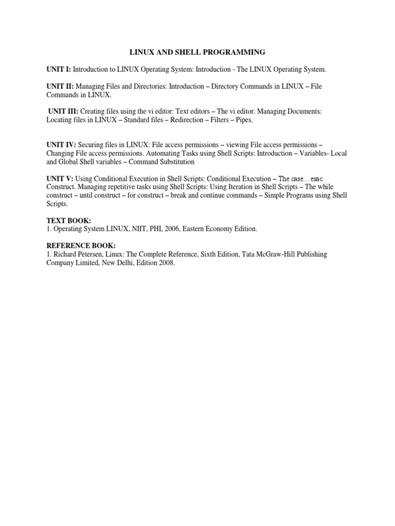 Linux Syllabus Pdf Command Line Interface Scripting Language 4587