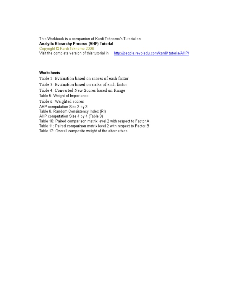 Contoh Matrix Perbandingan Pasangan Dengan AHP (Analitic Hierarchy ...