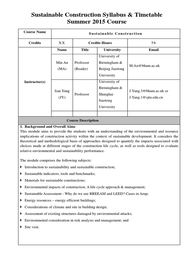 Sustainable Construction Syllabus 2015 | PDF | Life Cycle Assessment ...