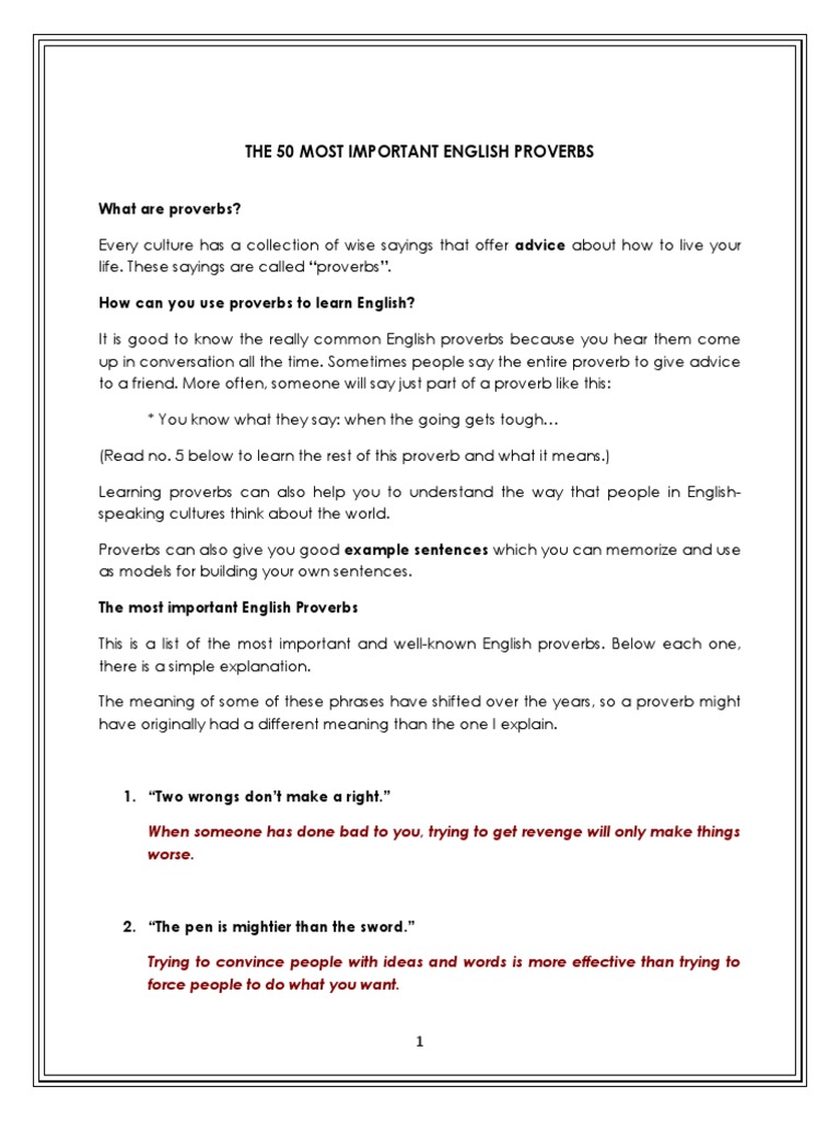 The 50 Most Important English Proverbs | PDF | Proverb | English Language