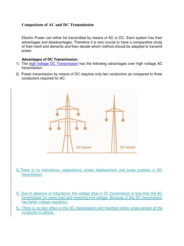 Comparison of AC and DC Transmission | PDF | Alternating Current ...
