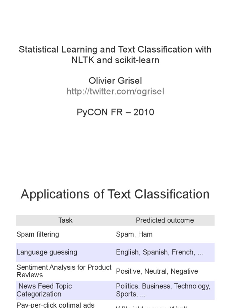 Statistical Learning and Text Classification With NLTK and Scikit-Learn | PDF | Statistical ...