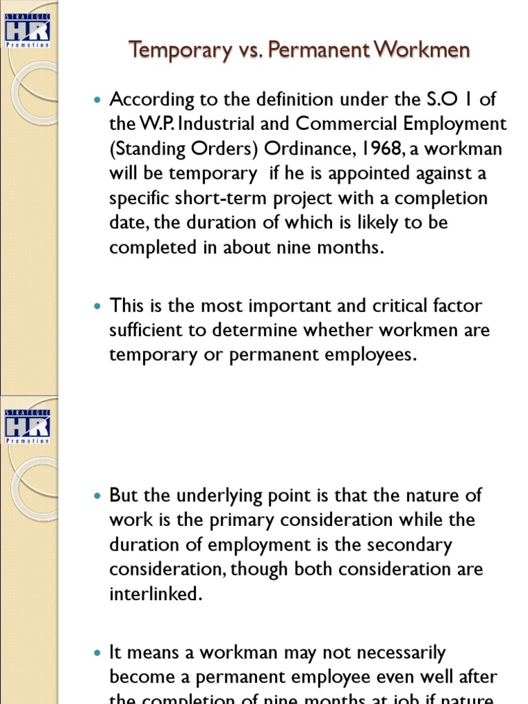 Temporary vs. Permanent Workmen | PDF | Employment | Common Law