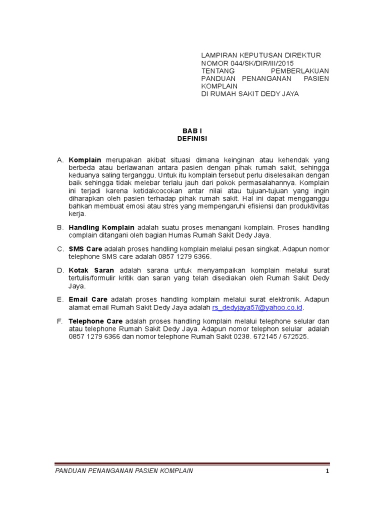 Isi Panduan Penanganan Komplain Pasien | PDF