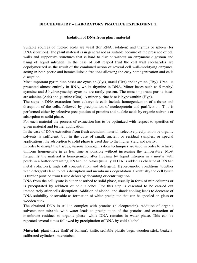 Isolation of DNA From Plant Material | PDF | Gel Electrophoresis | Rna
