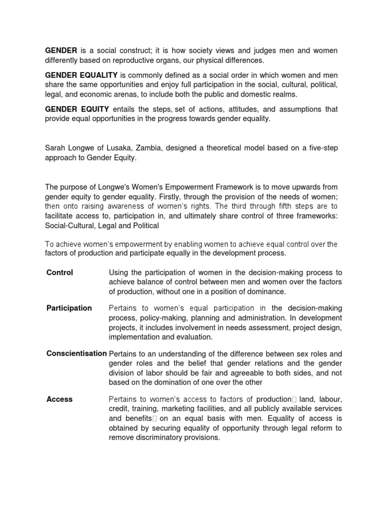 Gender Equity Model for Women's Empowerment | PDF | Gender Equality ...