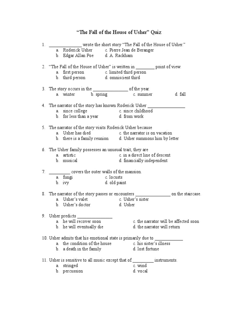 The Fall of The House of Usher Quiz | PDF