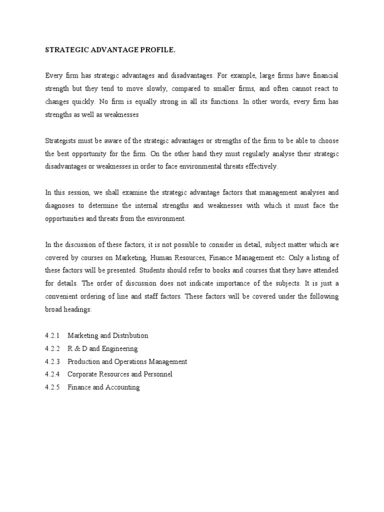Strategic Advantage Profile Analysis | PDF | Competition | Competitive ...