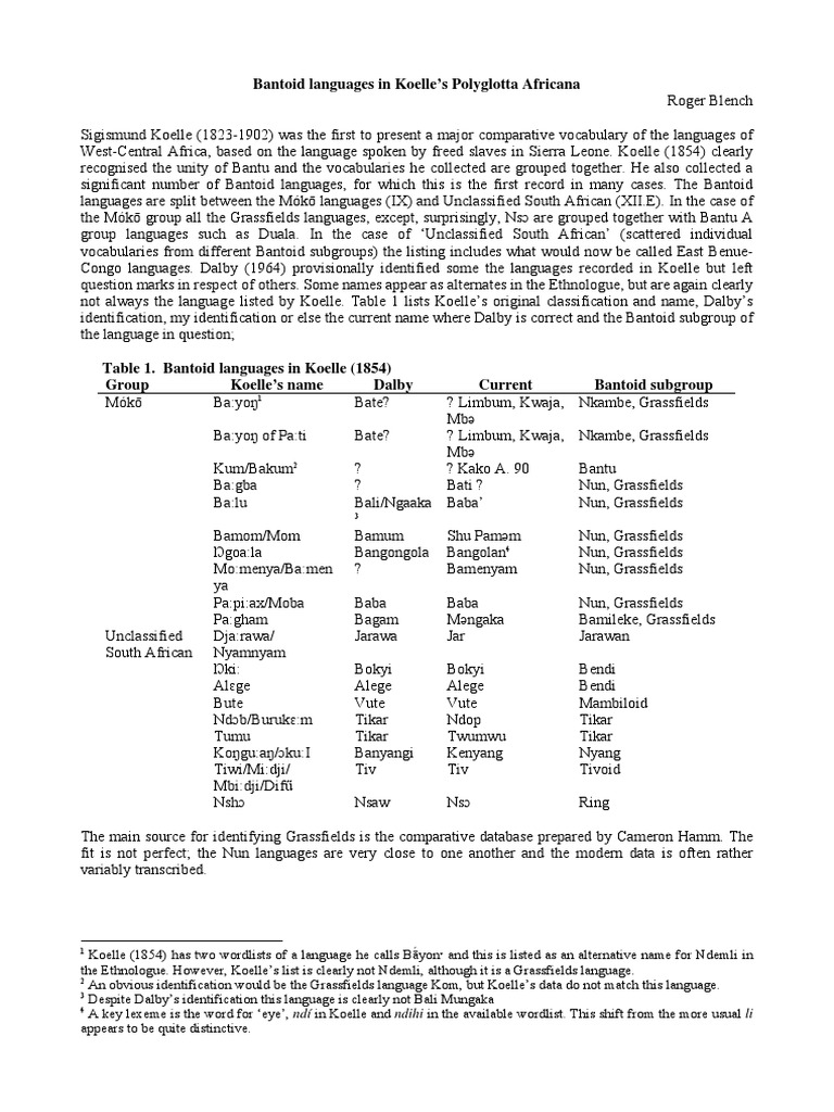 Bantoid Languages in Koelle's Work | PDF | Language Families ...