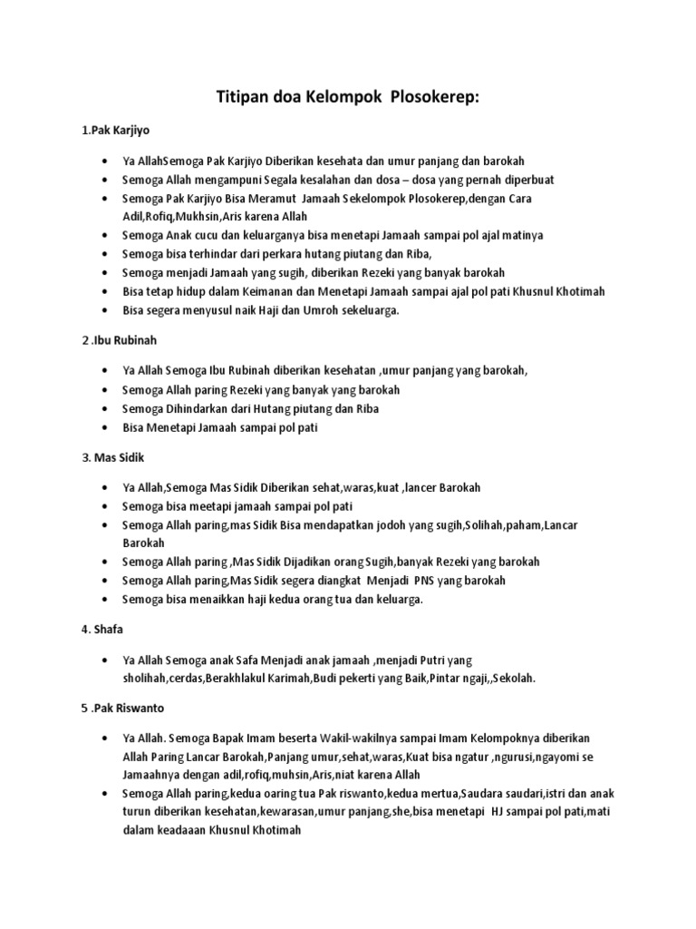 Titipan Doa Kelompok Plosokerep | PDF