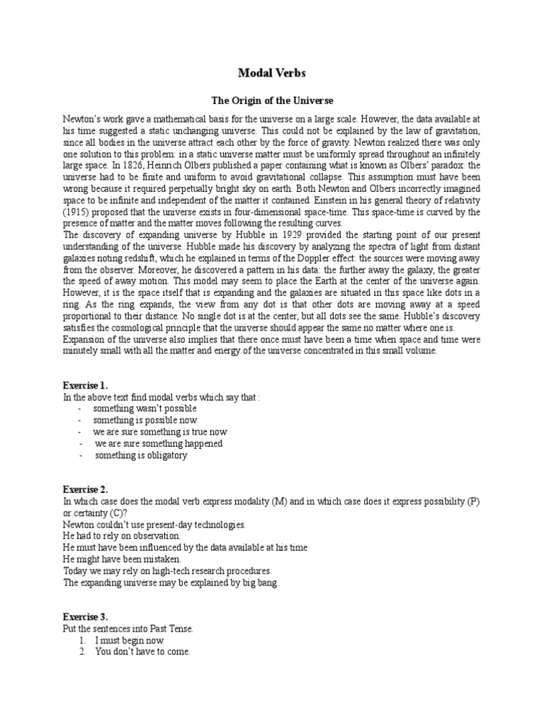 Modal Verbs - TEXT | PDF | Universe | Spacetime