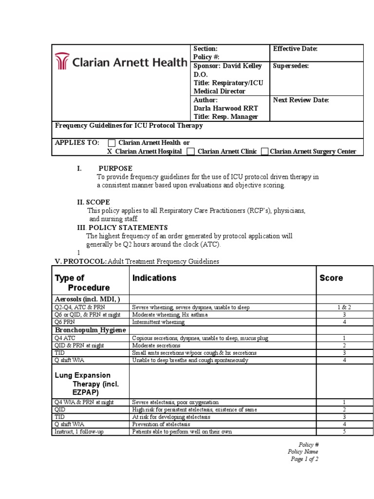 Frequency Guidelines For ICU Protocol Therapy | PDF | Intensive Care ...