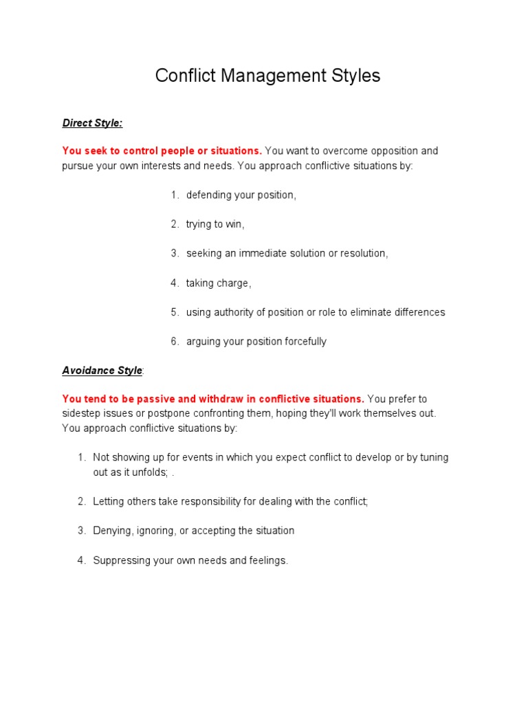 Conflict Management Styles | PDF