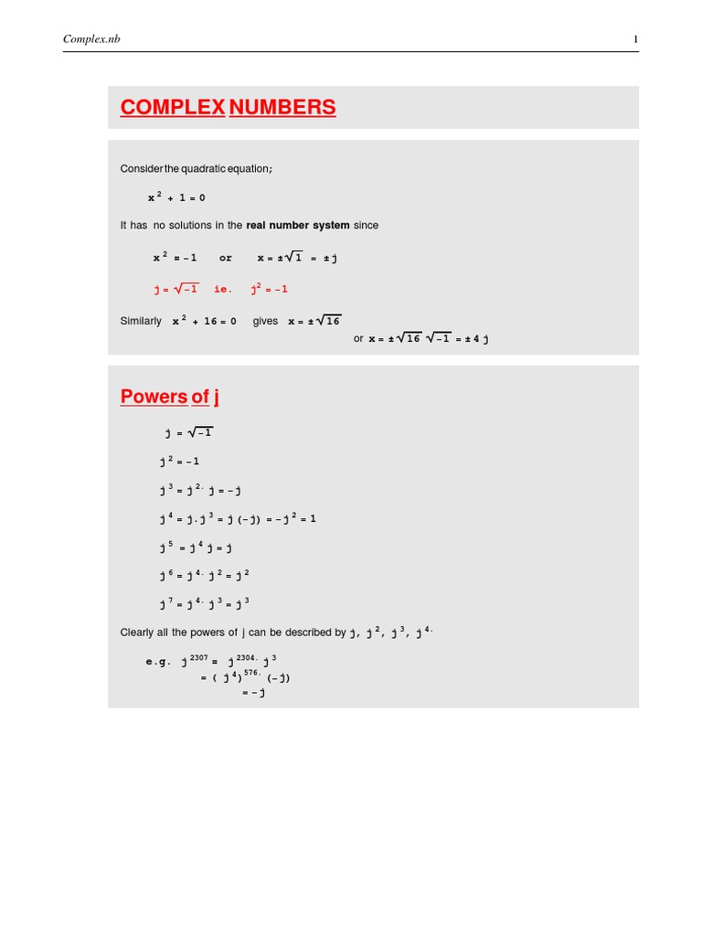 Complex Numbers: Powers of J | PDF | Complex Number | Algebraic Structures