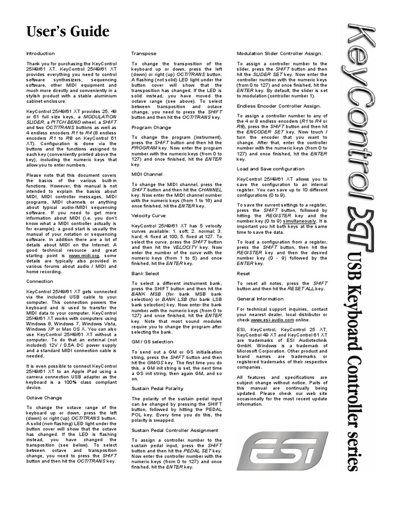 Esi KeyControl XT-English | Download Free PDF | Synthesizer | Microsoft Windows