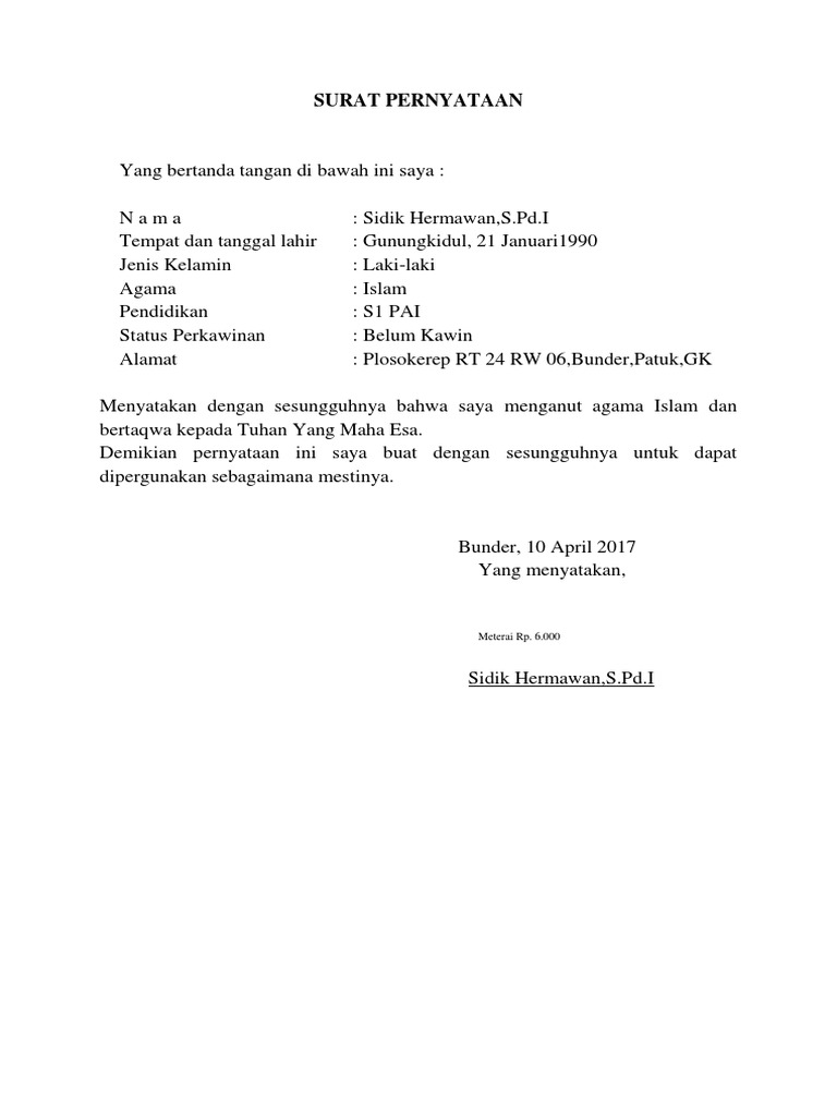 Contoh Surat Peryataan | PDF